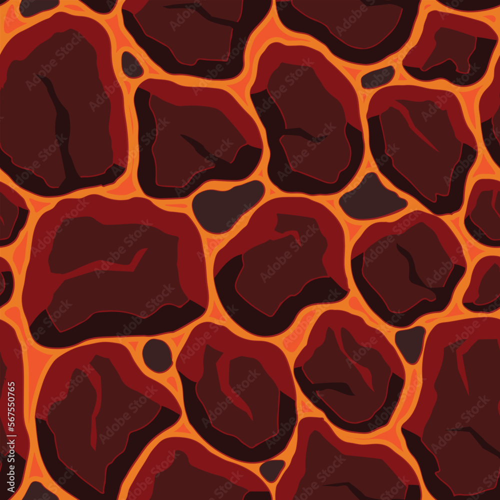 Cartoon game texture, lava surface seamless pattern. Game asset walls and environment background ...