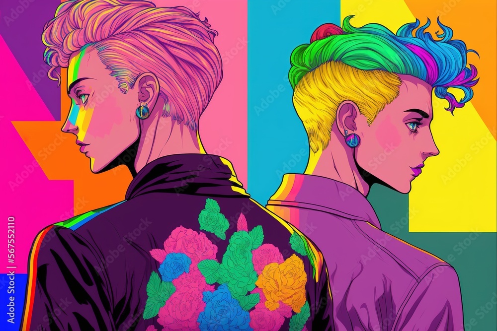 Anime style of two androgynous representing LGBT community and non ...