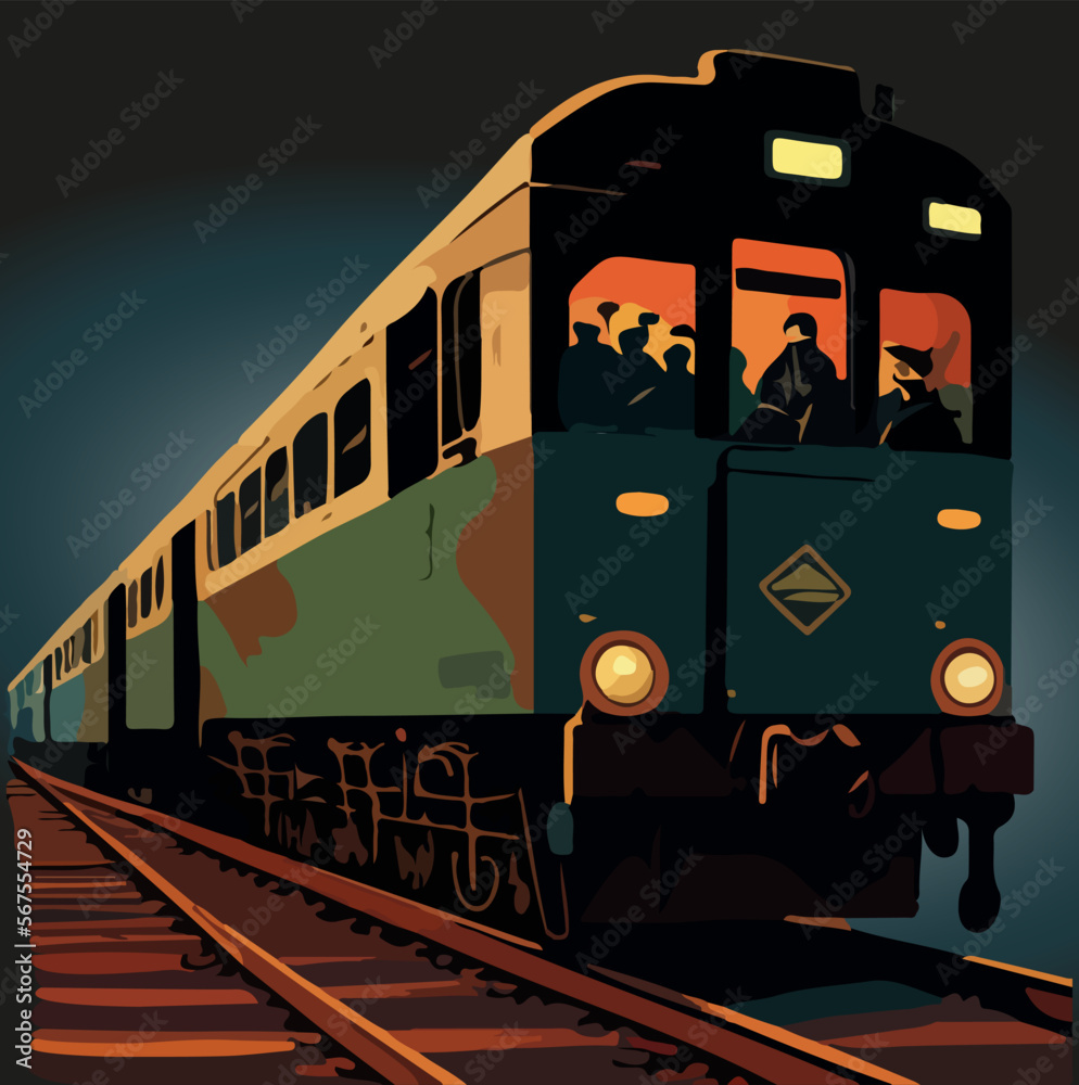 Cartoon wagons with passengers on rails. Vector illustration of a ...