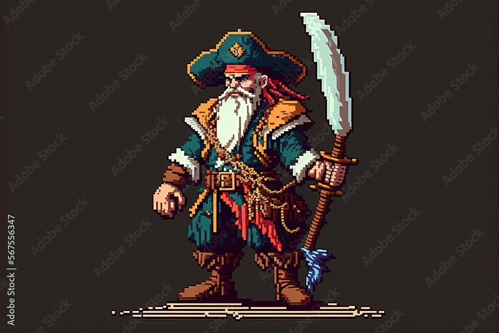 Pixel art pirate character for RPG game, character in retro style for 8 ...
