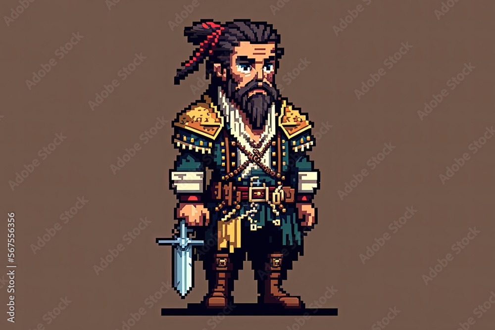 Pixel art pirate character for RPG game, character in retro style for 8 ...