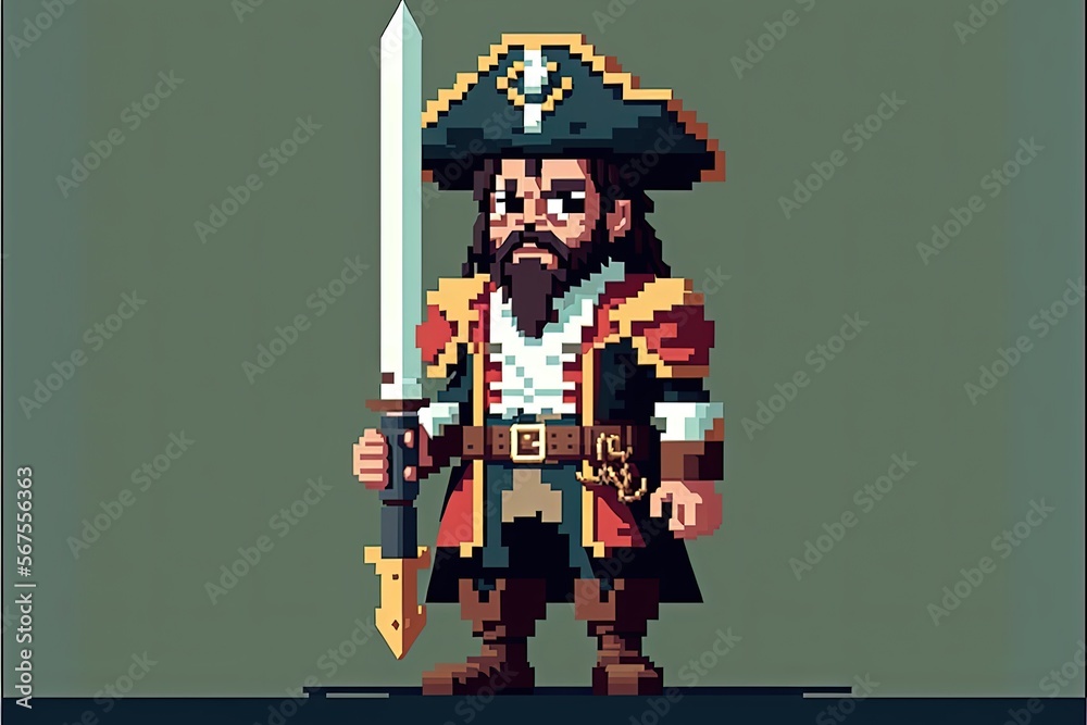 Pixel art pirate character for RPG game, character in retro style for 8 ...