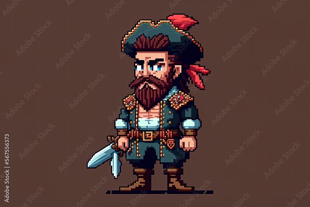 Pixel art pirate character for RPG game, character in retro style for 8 ...