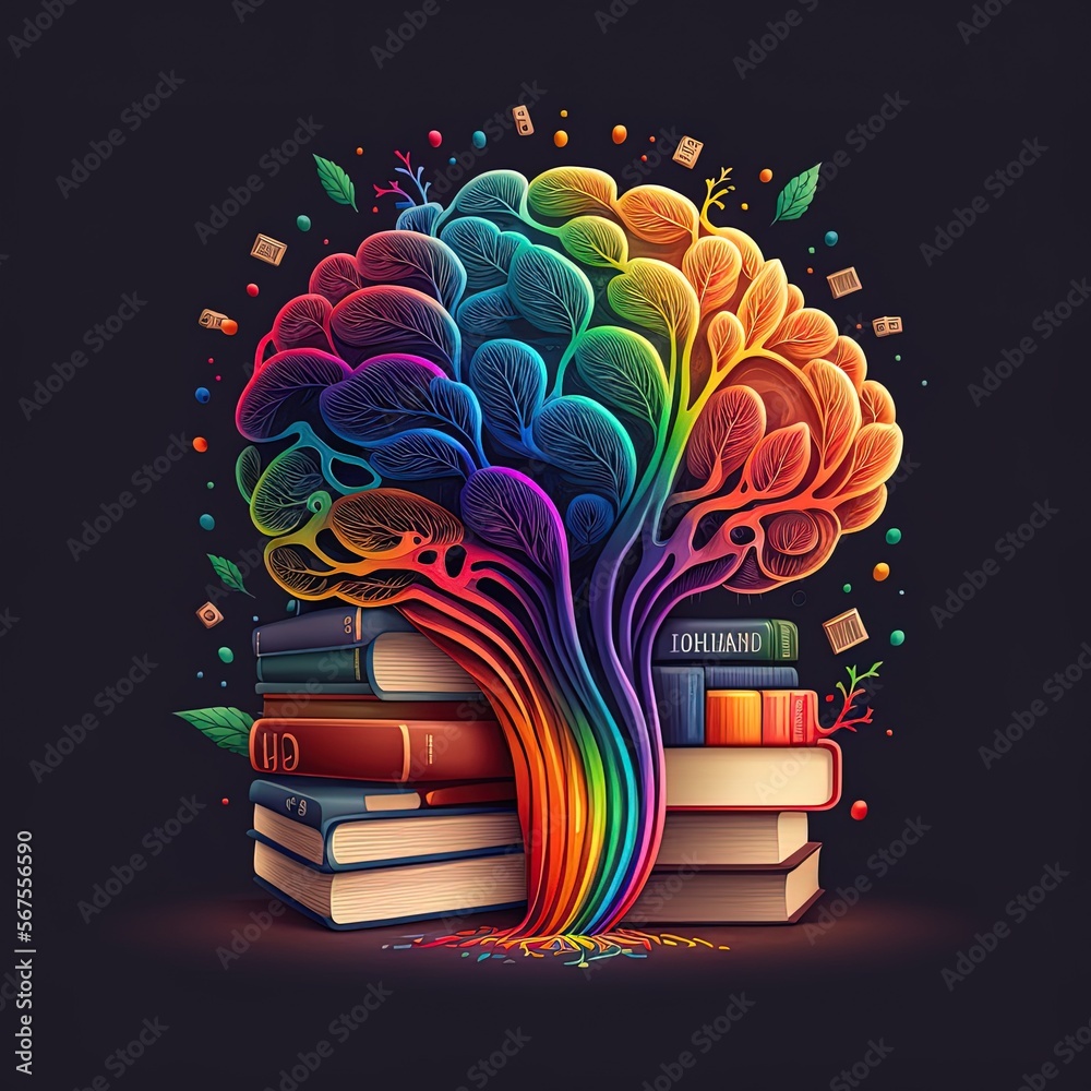 This whimsical image shows a brain with a library inside, its neurons ...