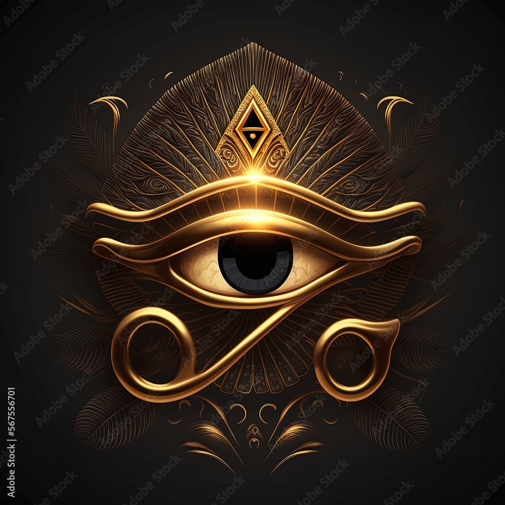 Generative AI the golden eye of horus with golden effect on black ...