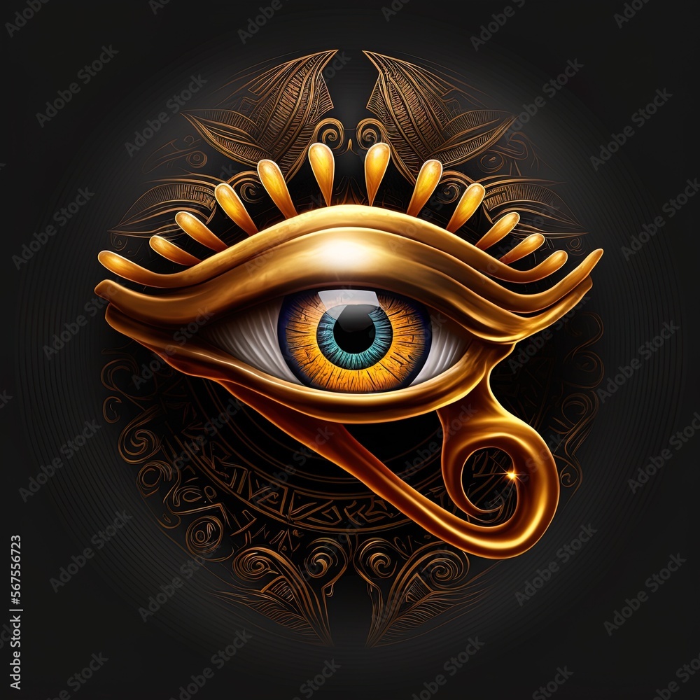 Generative AI the golden eye of horus with golden effect on black ...