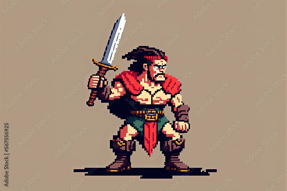 Pixel art warrior character for RPG game, character in retro style for 8 bit game Stock ...