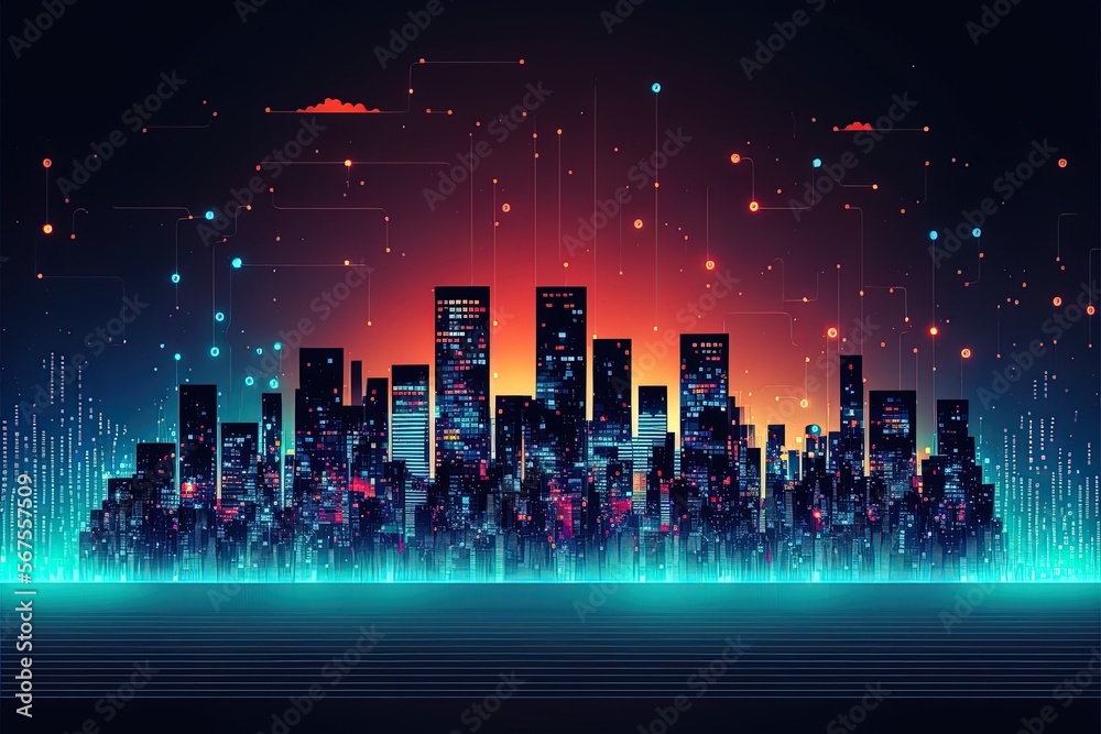 Cloud computing technology above the city concept background, digital ...