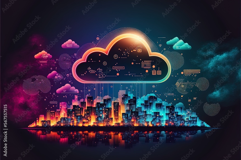 Cloud computing technology above the city concept background, digital ...