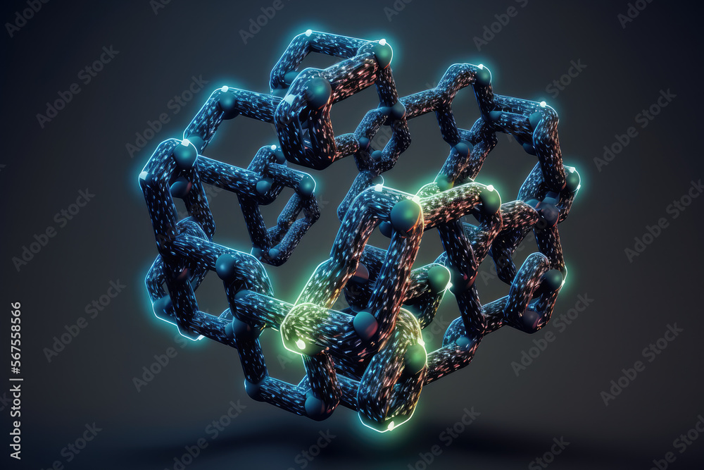 Abstract representation of blockchain as a chain of nodes, generative ...
