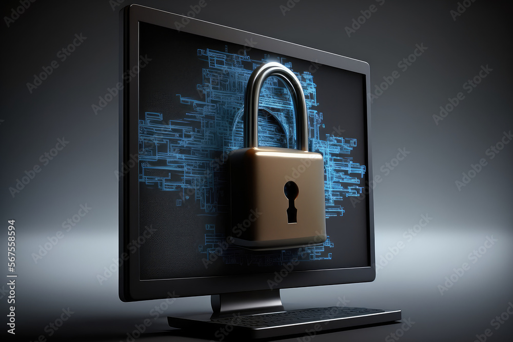 Animated padlock opening on a computer screen, generative ai Stock Illustration | Adobe Stock