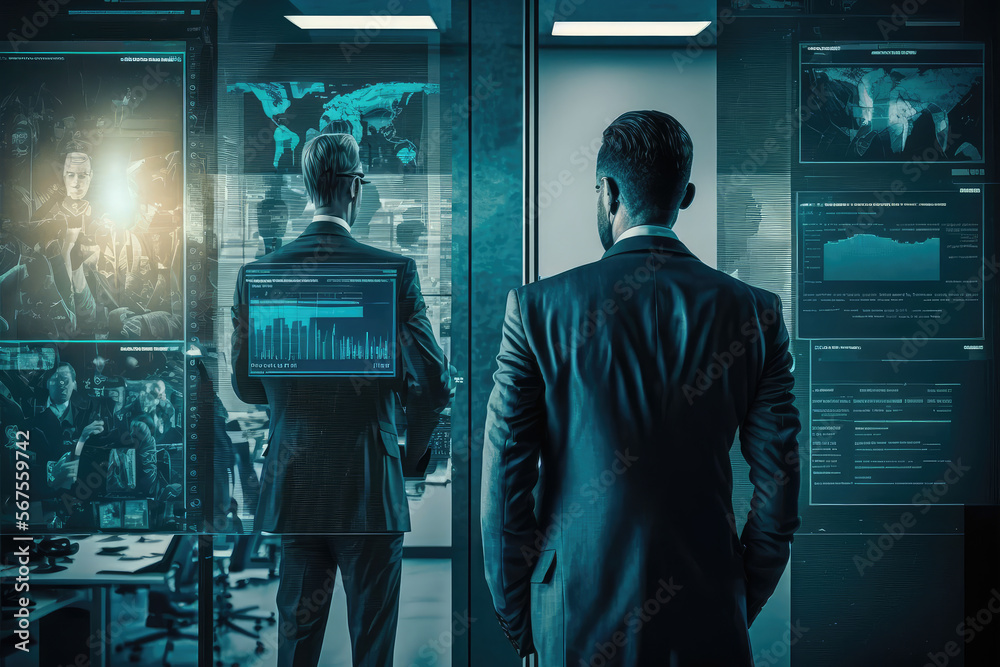 High-tech security measures protecting a modern office, generative ai ...