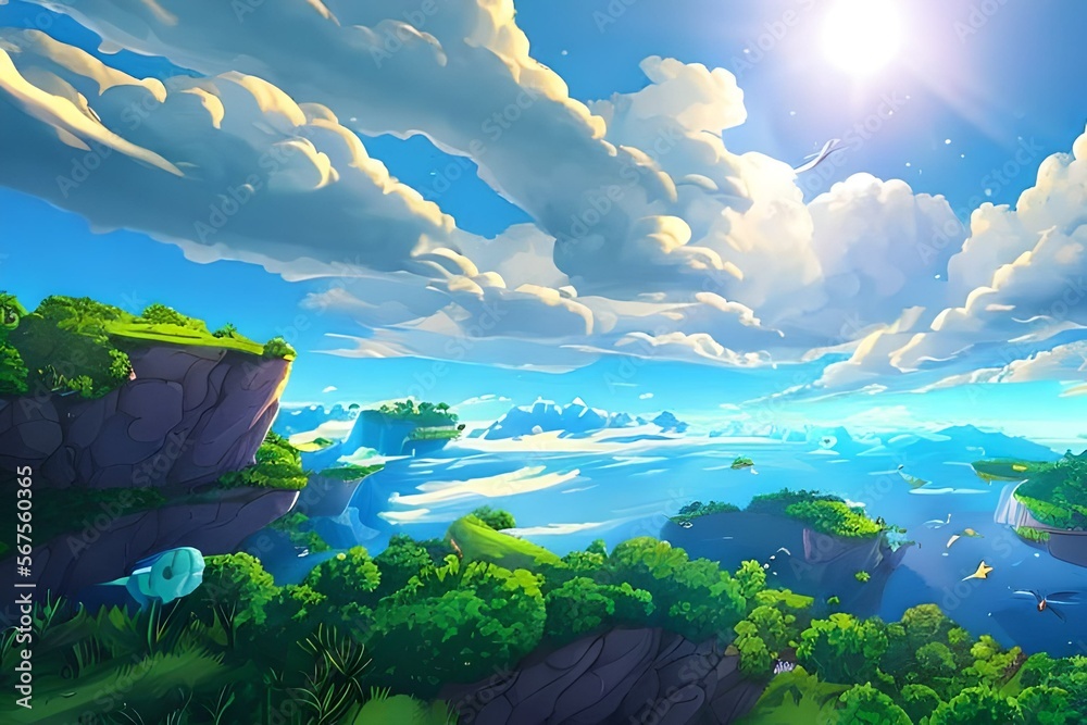 Stunning Game Background Landscape with Beautiful Sky - Generative AI ...
