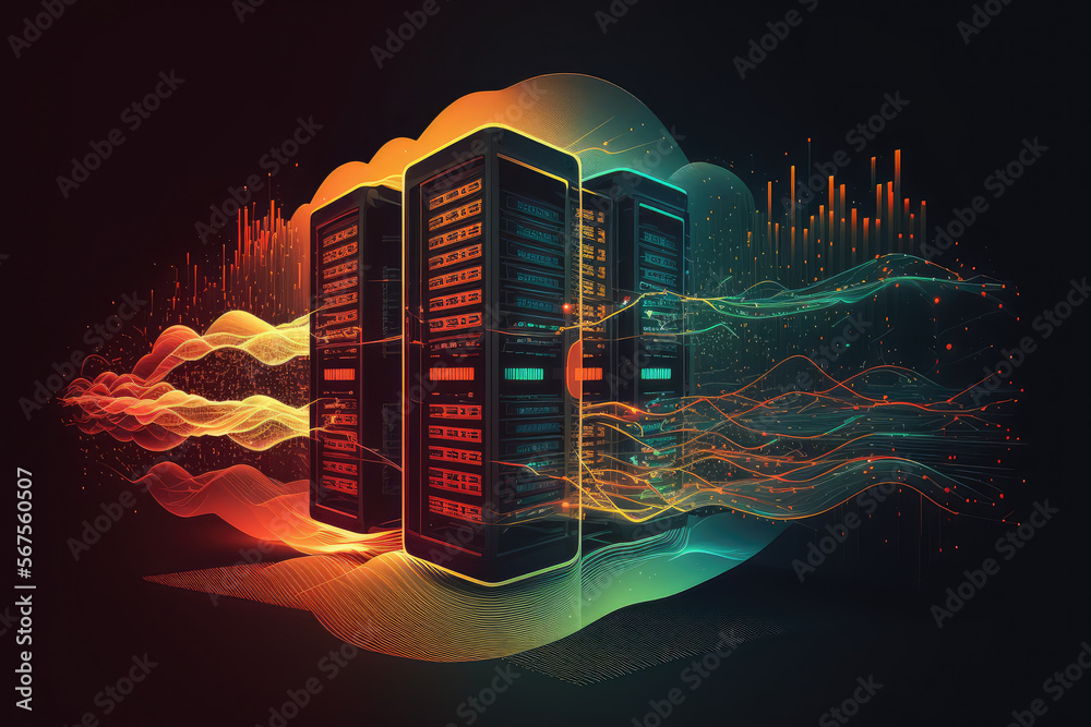 Sleek and modern illustration of a data center in motion, generative ai ...