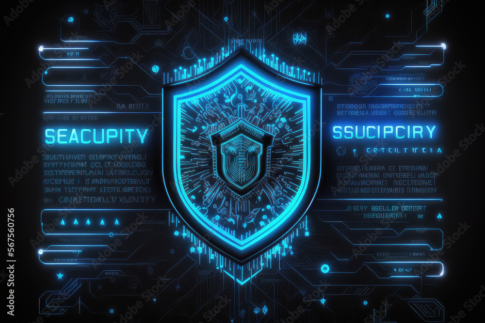 Stylish cyber security design with blue neon lights, generative ai ...