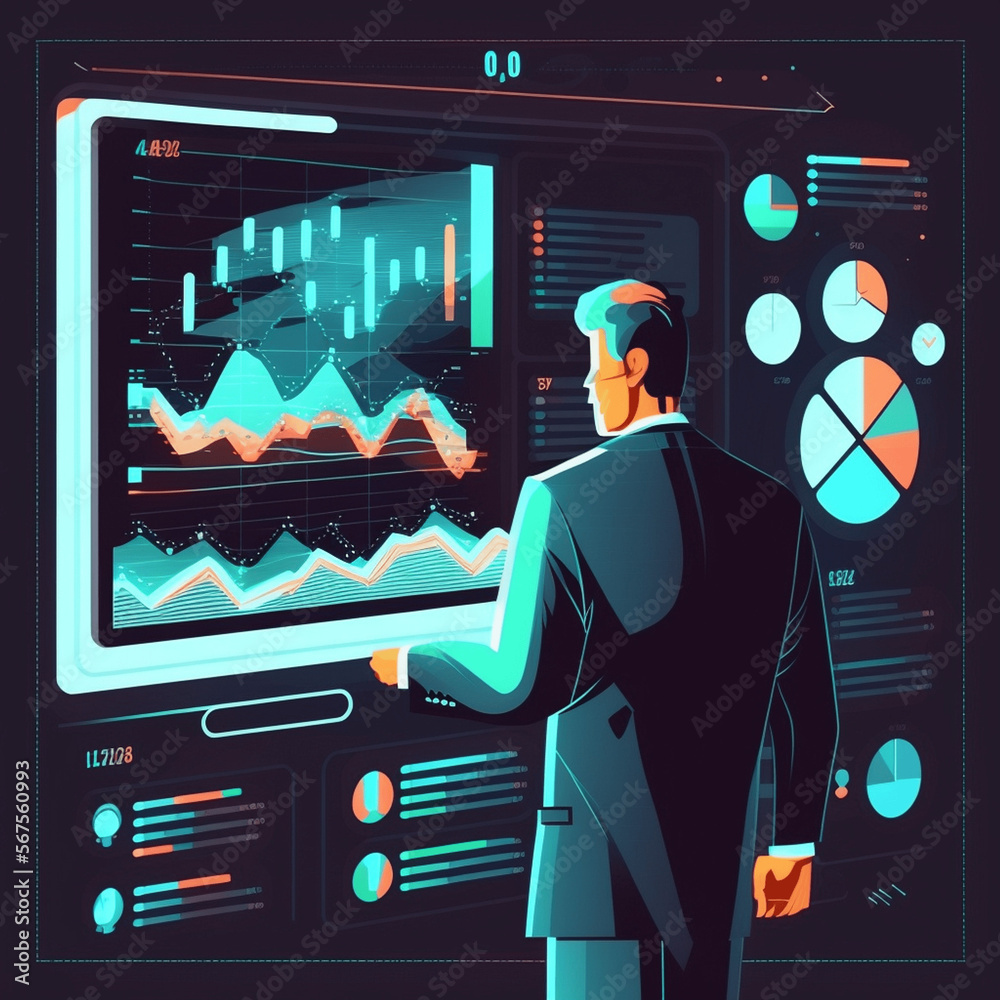 Business Analyst working on a digital business dashboard with metrics ...