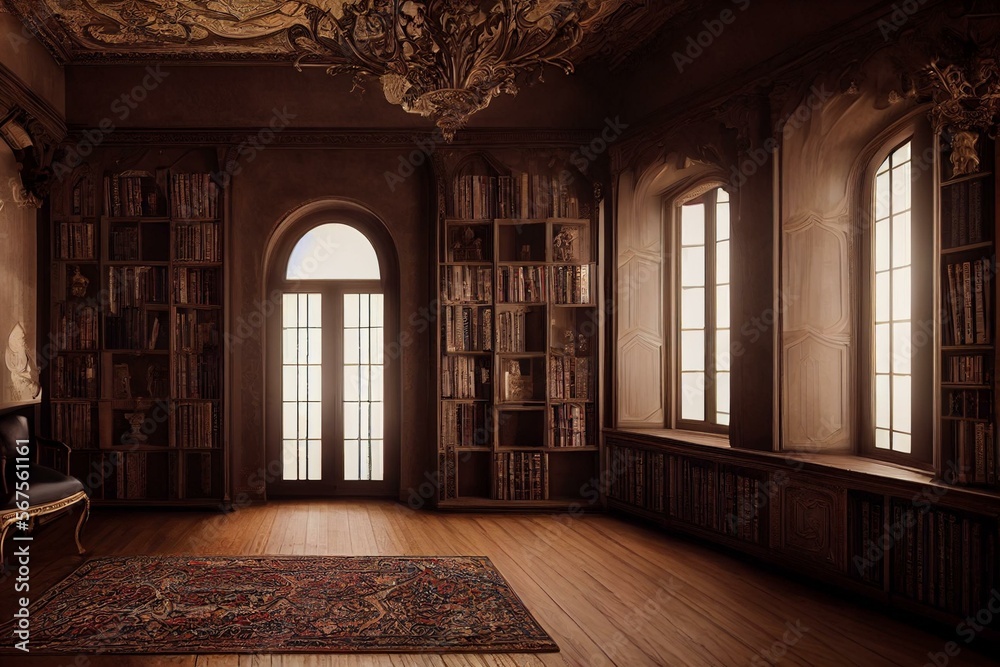 Baroque living room interior of a gothic style castle with secret door ...