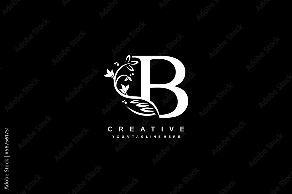 letter B logo design with flowers, leaves and feathers in a beautiful ...