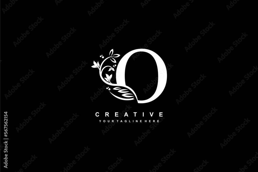 letter O logo design with flowers, leaves and feathers in a beautiful ...