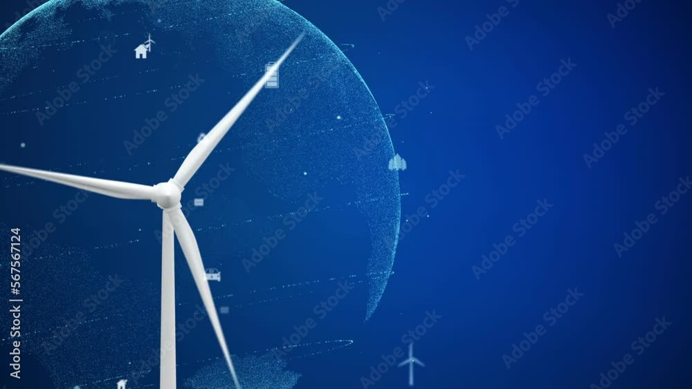 Wind turbine eco technology concept with green environment icon ...