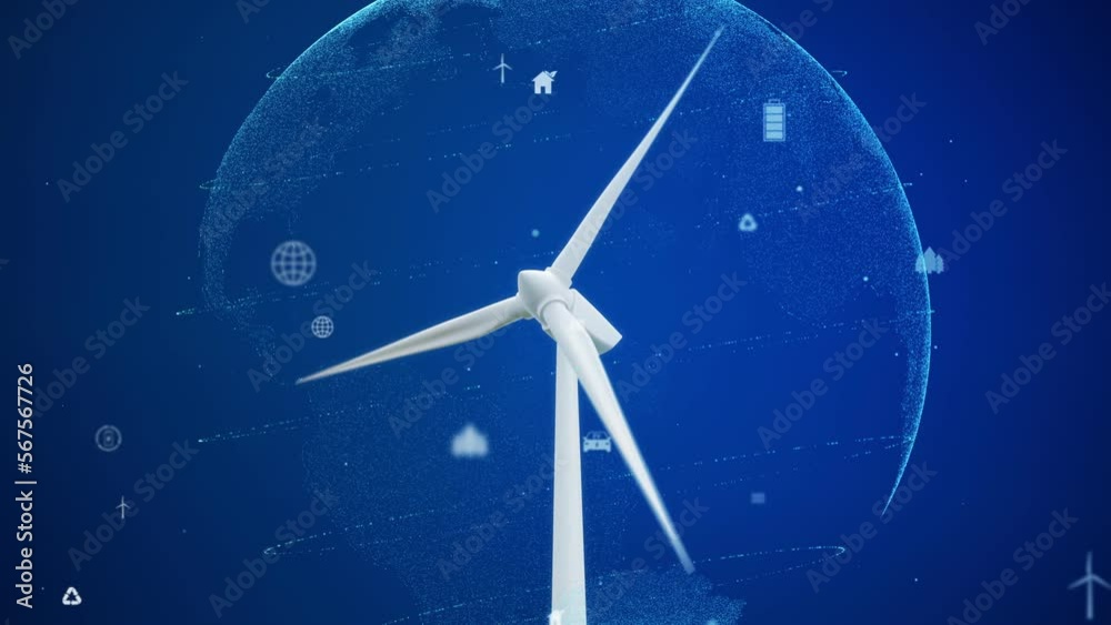 Wind turbine eco technology concept with green environment icon ...