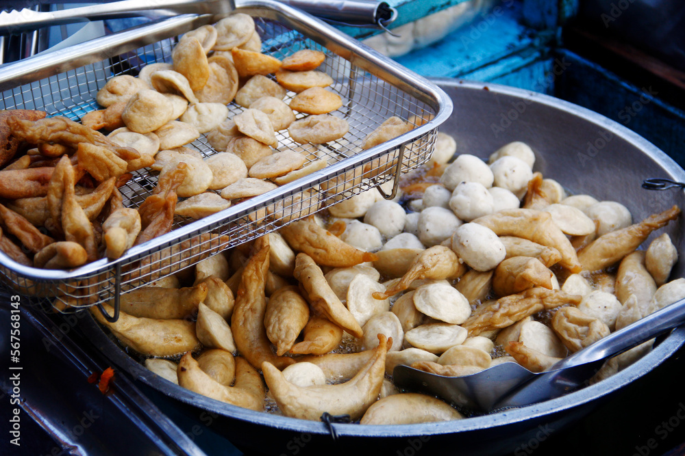 Freshly cooked Filipino street food called fishballs and kikiam Stock ...