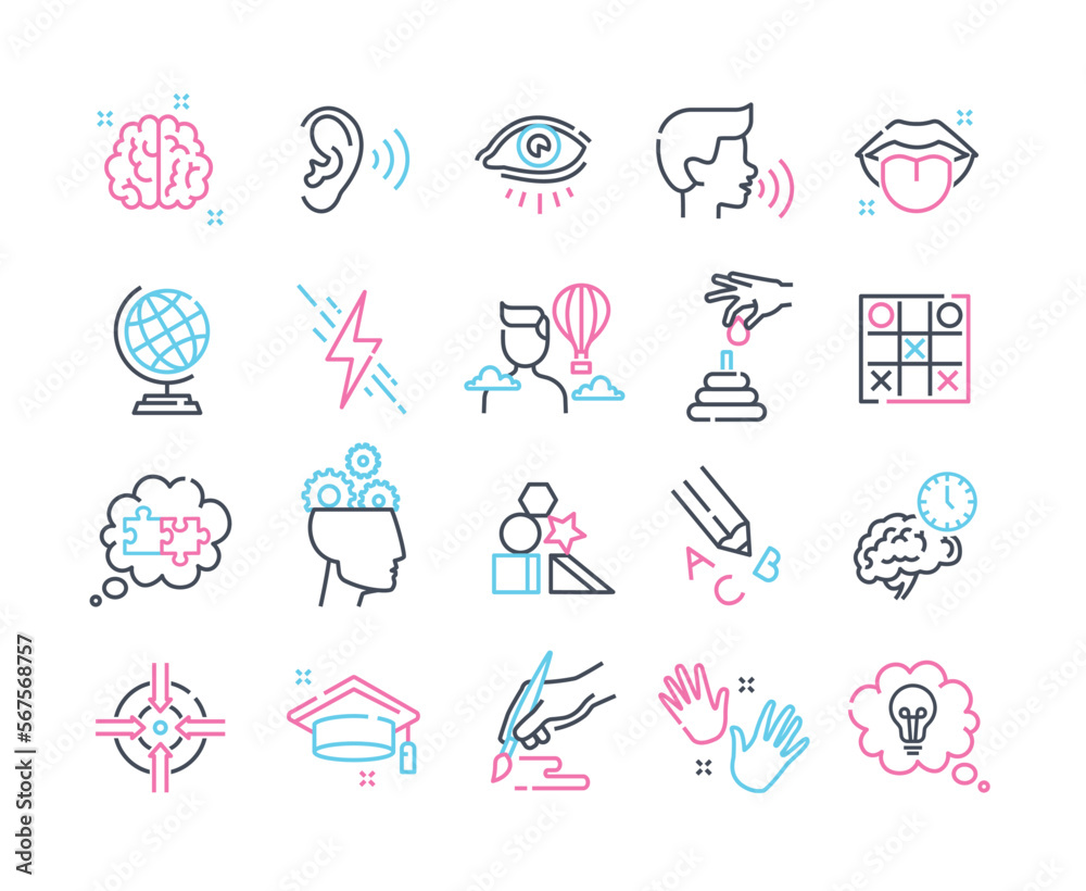 Cognitive skills line icons set. Collection of graphic elements for ...