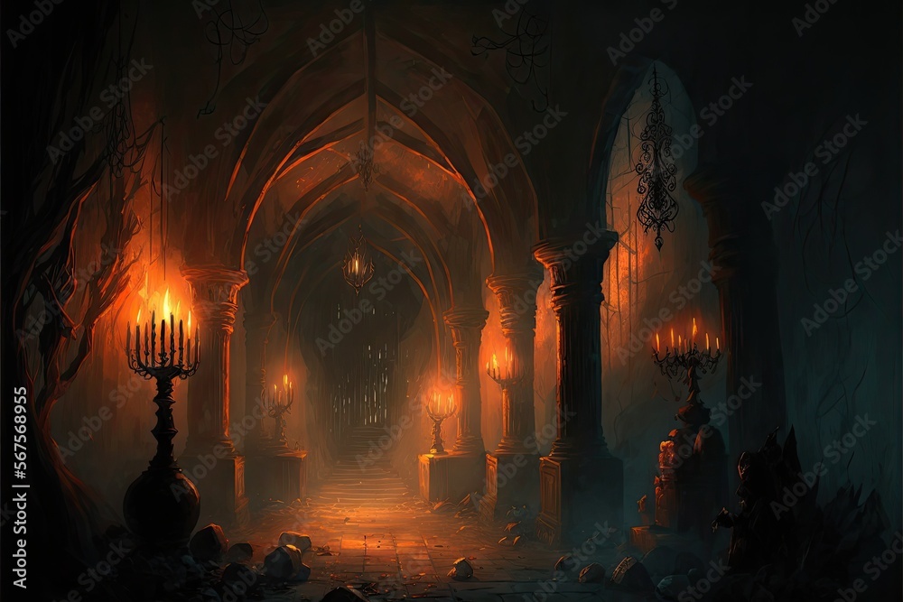 underground lair or dungeon, abandoned cellar ruins for fantasy ...