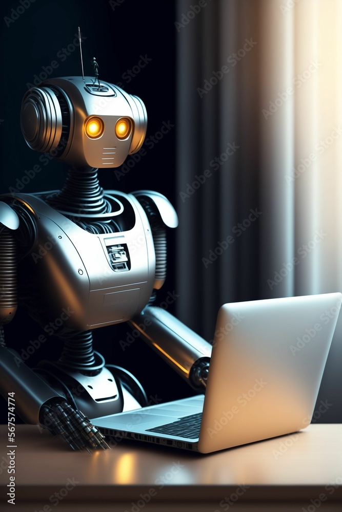 robot working on laptop. chatgtp - AI generative Stock Illustration ...