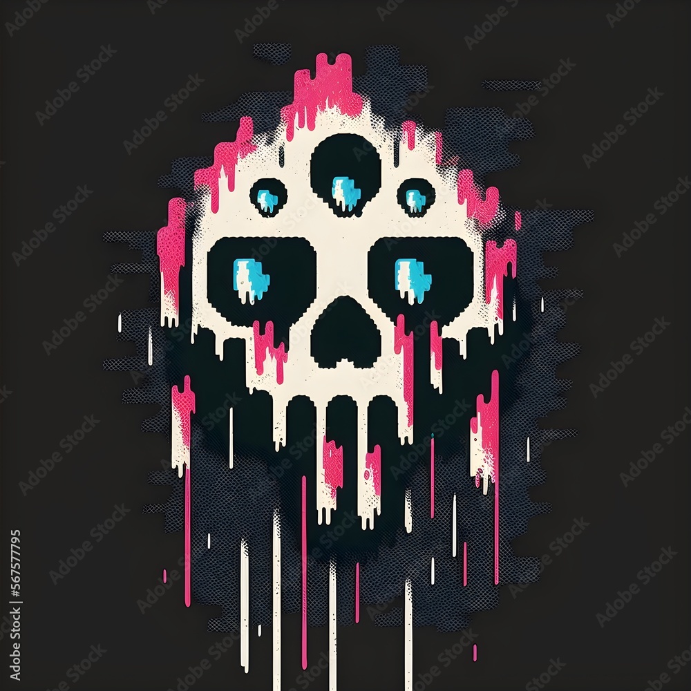 dripping skull floating rhombus squared lines and big pixels 8bit gif ...