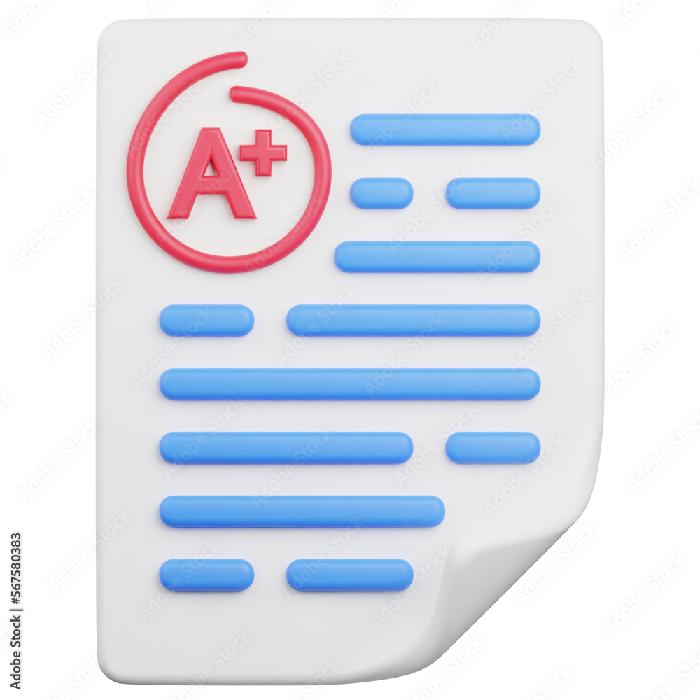 3D Render Exam Result Icon, illustration isolated on white background ...