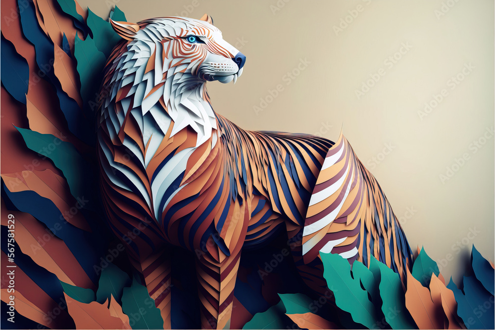 colorful bengal tiger illustration made with beautiful 3d art paper ...