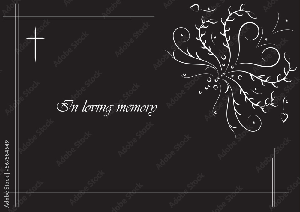 Obituary notice. Floral vintage condolence with a cross and font brush ...