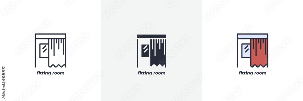 fitting room icon. Line, solid and filled outline colorful version ...