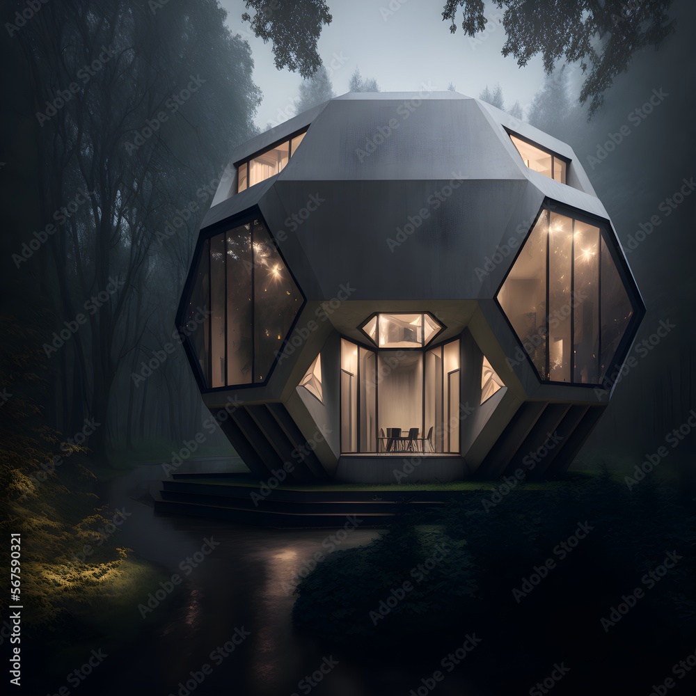 octagonal one story house concrete parametric hollowed facade rem ...