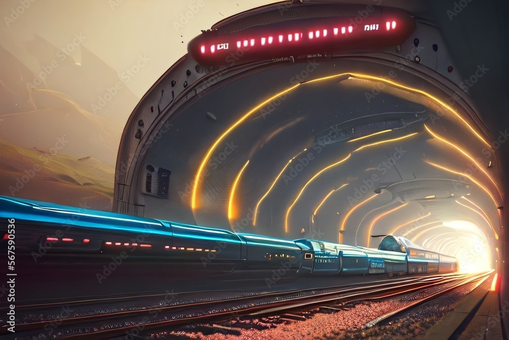 Generative AI illustrator of train passing through the tunnel. Stock ...