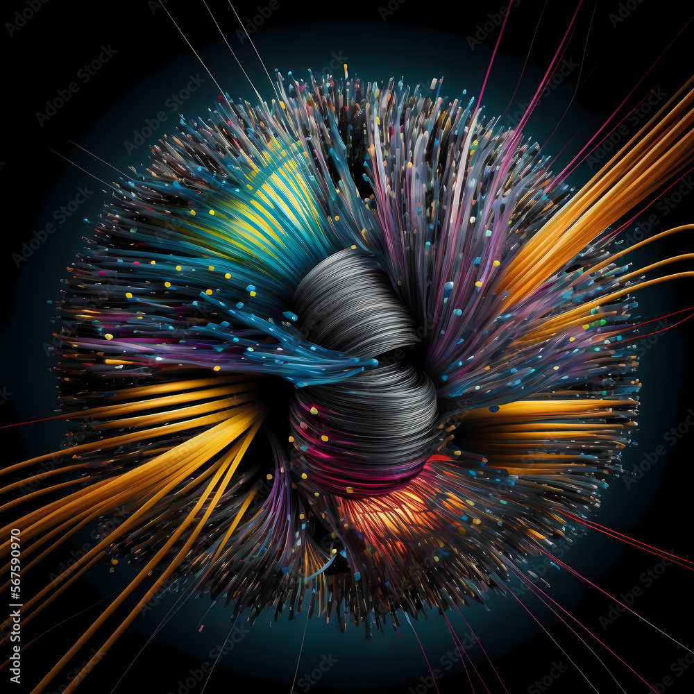 A human eye with many optic fibers as the muscles of the eye Stock ...