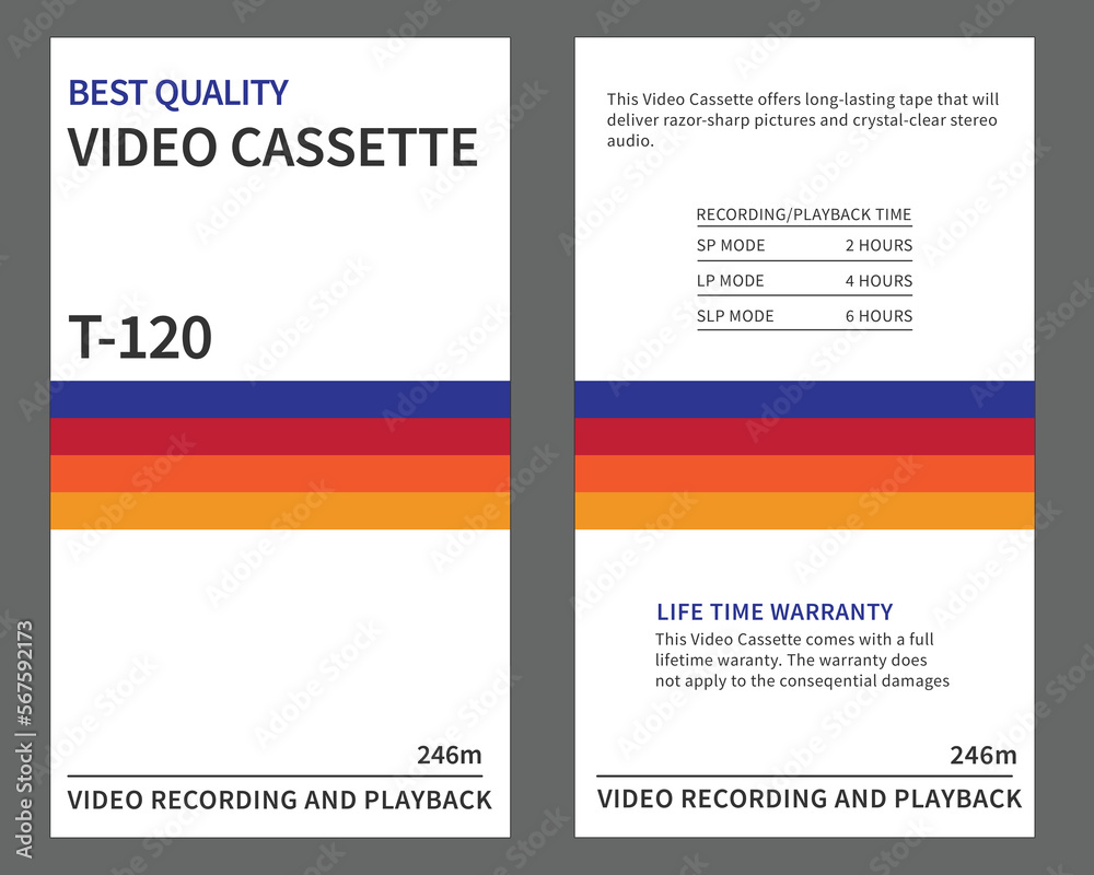 retro style vhs cassette cover two sides template vector 90s nostalgia ...