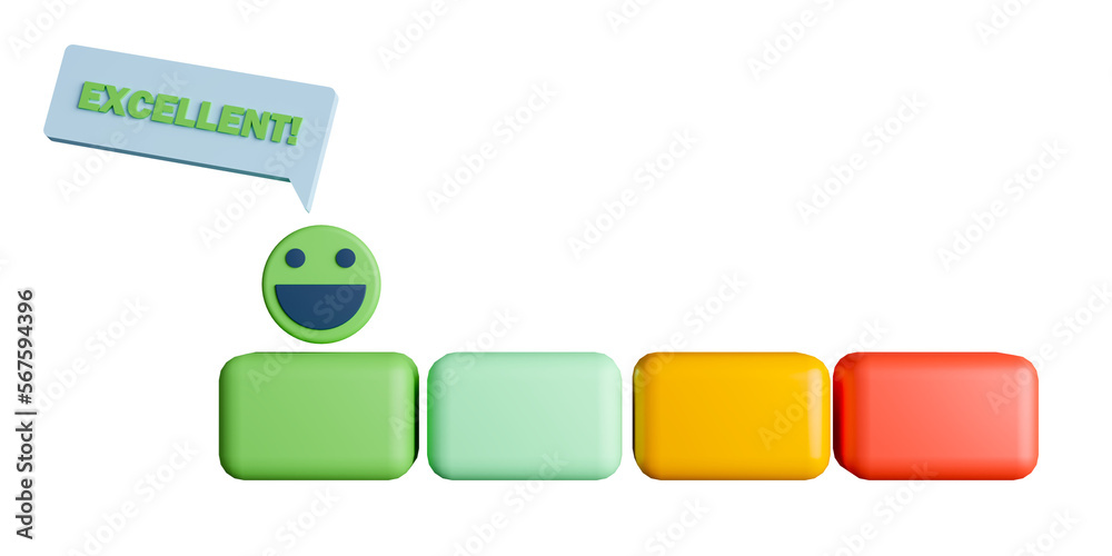 3d rendering excellent rating scale illustration. Concept business ...