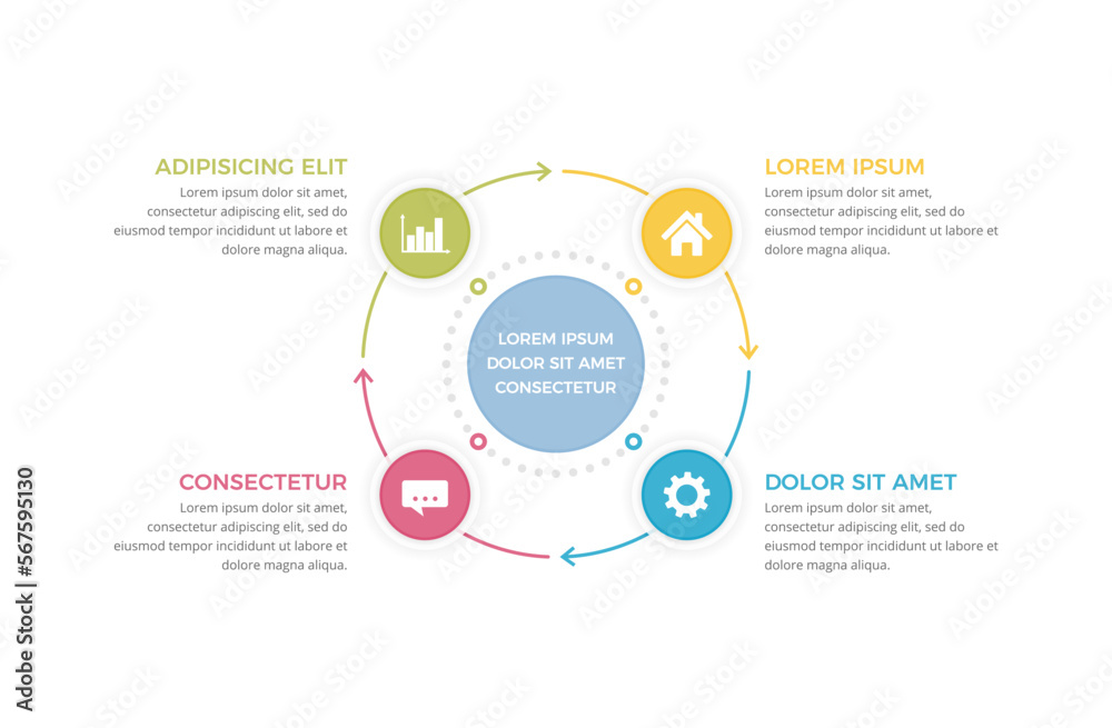 Circle diagram template with four steps or options, process ...