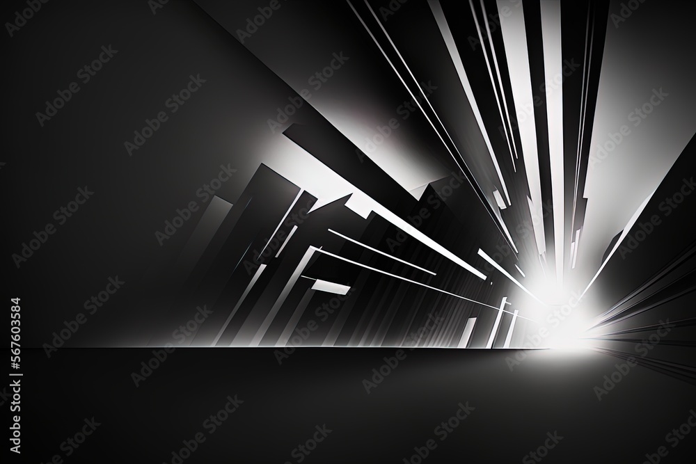 Black and white background, lines and light flares isolated in dark ...