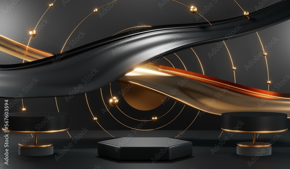 3d render of abstract realistic studio room with Luxury round pedestal ...