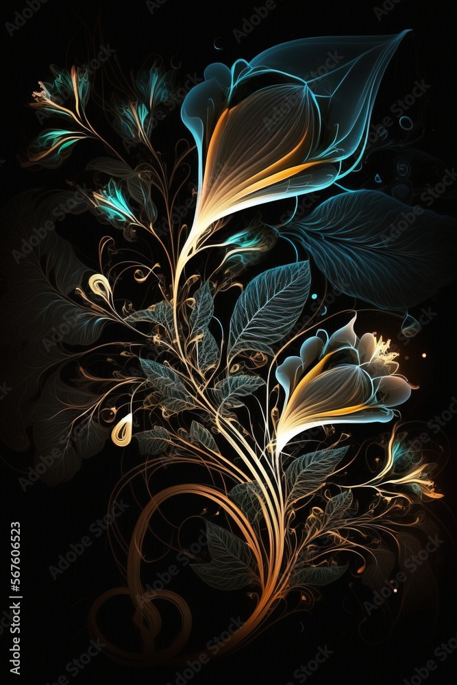 Beautiful glowing flowers illustrations art design for poster, print or ...
