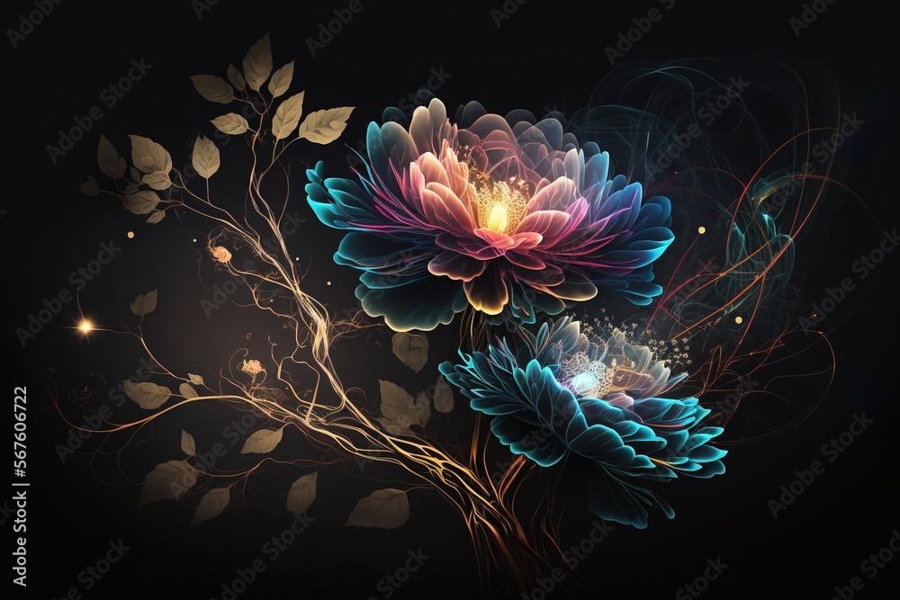 Beautiful glowing flowers illustrations art design for poster, print or ...