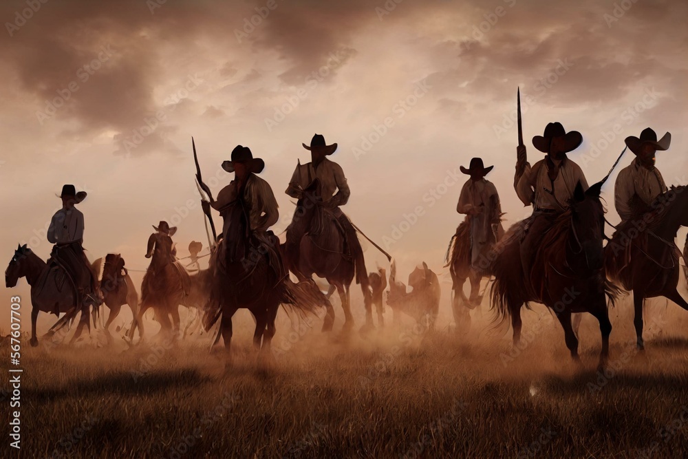 Intense fight of Native vs cowboys at Little Bighorn. Illustration of ...