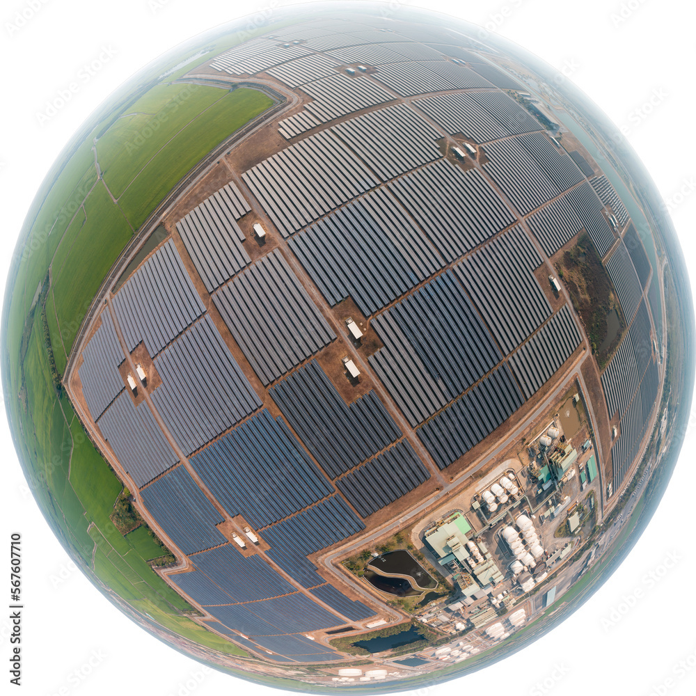 360 Degree Stereographic projection of Solar Photovoltaic. Solar plant ...