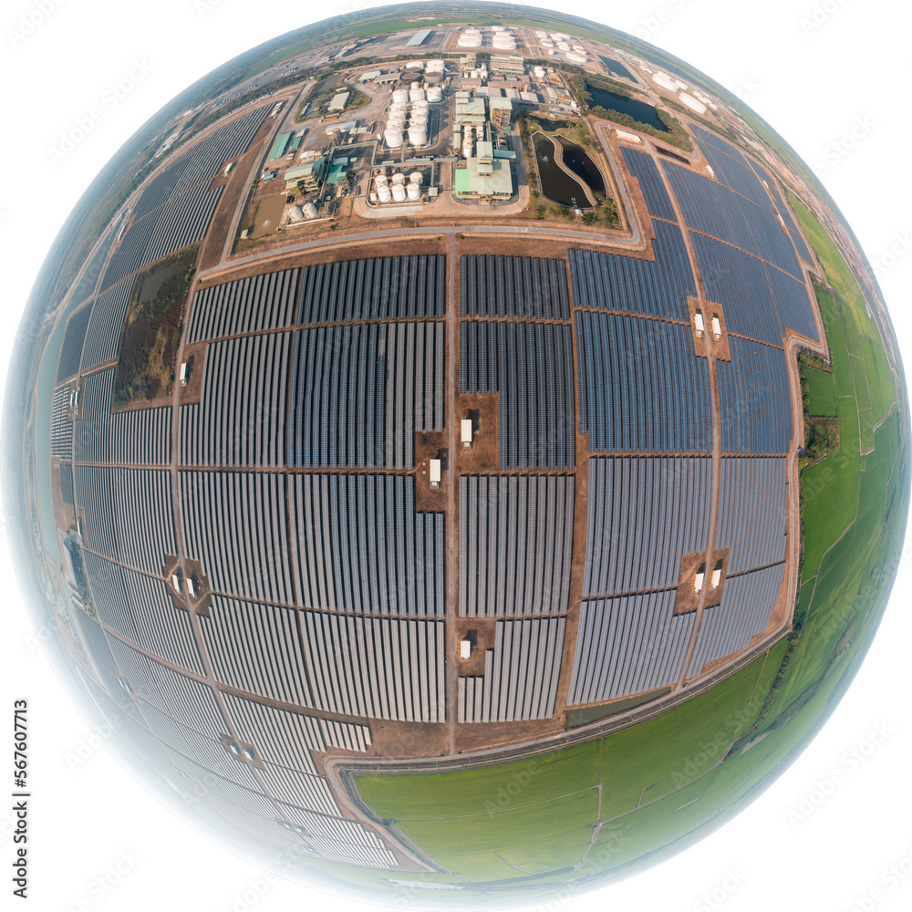 360 Degree Stereographic projection of Solar Photovoltaic. Solar plant ...