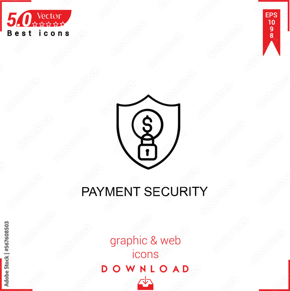 PAYMENT SECURIT icon vector on white background. Simple, isolated, flat ...