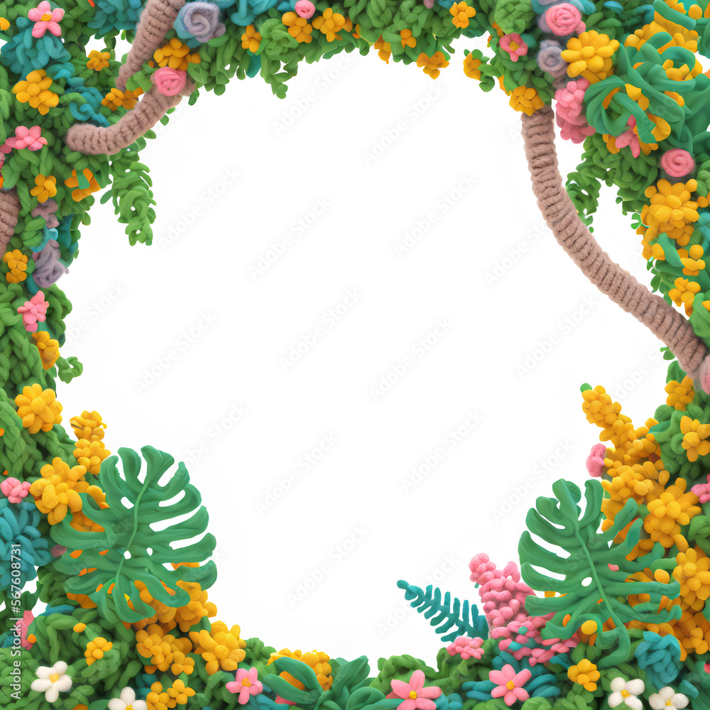 Tropical floral square frame with empty copy space for text. summer ...