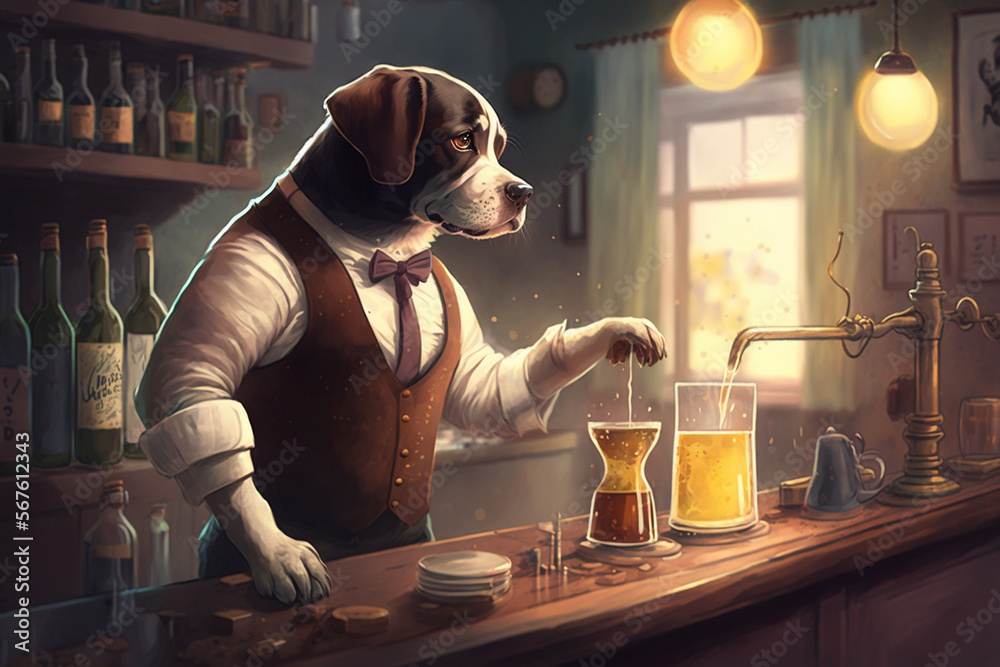 Beautiful dog barman mixing drinks in a bar, Generative AI Stock ...
